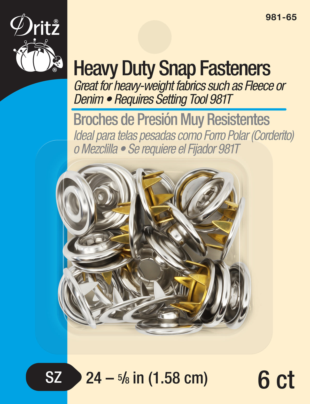 5/8" Heavy Duty Snap Fasteners, 6 pc, Nickel — Prym Consumer USA Inc.